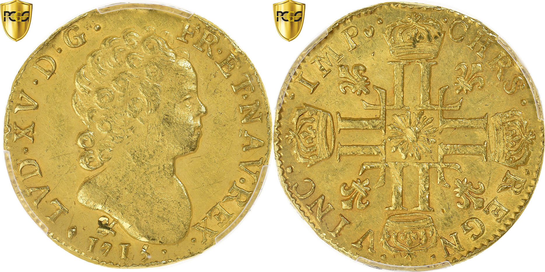 France 1715 Louis XV, Louis d'or au Soleil, Aix, Pedigree, Gold, PCGS ...