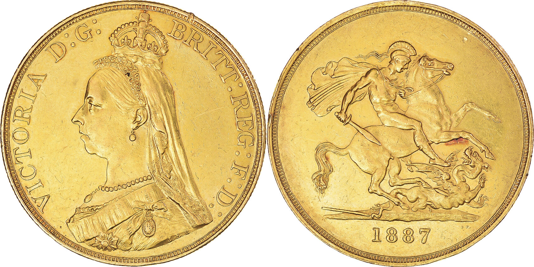 Great Britain 5 Pounds 1887 London Coin, Victoria, London, Gold, KM:769 ...