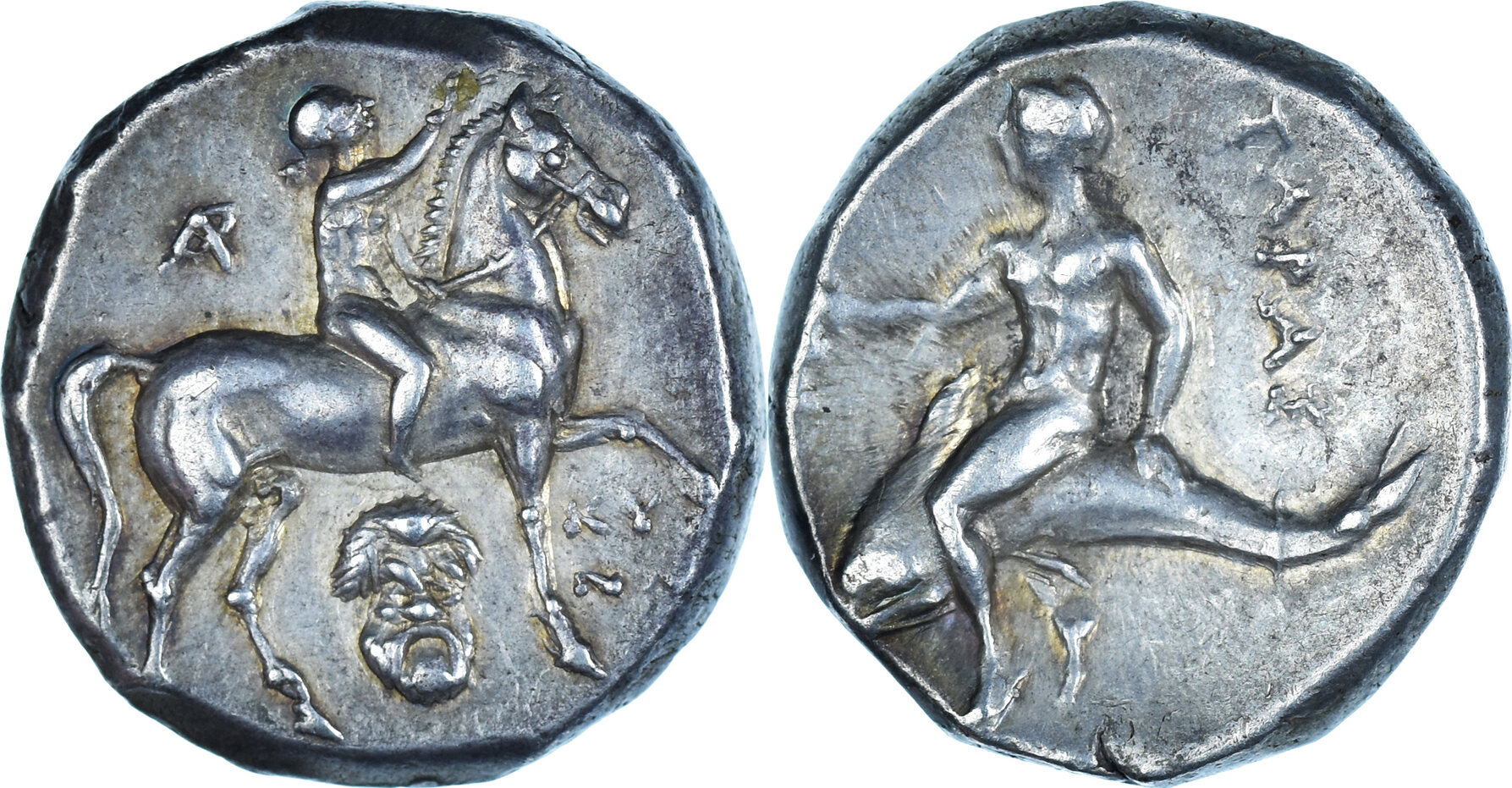 Didrachm 272-240 BC Tarentca. Calabria, Tarentum, Silver, NGC, EF(40-45 ...