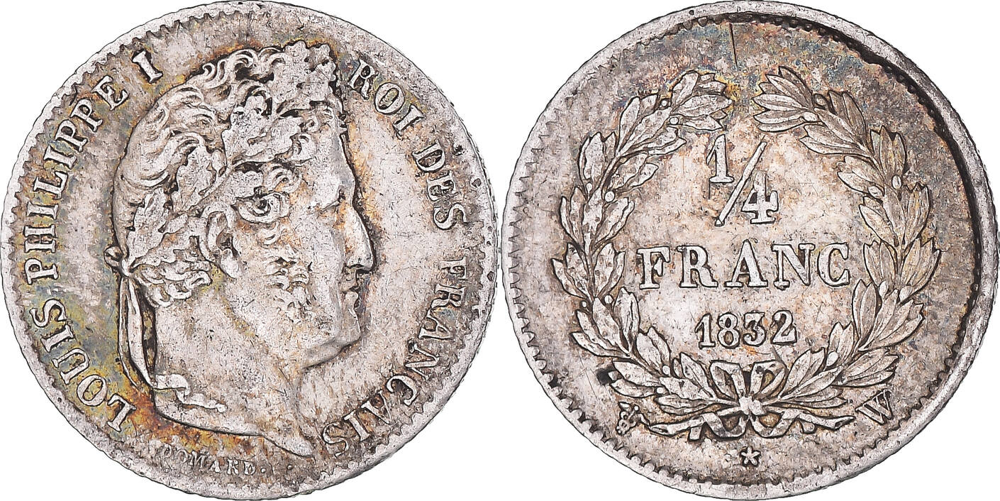France 1/4 Franc 1832 W Coin, Louis-Philippe I, Lille, Silver AU(50-53 ...