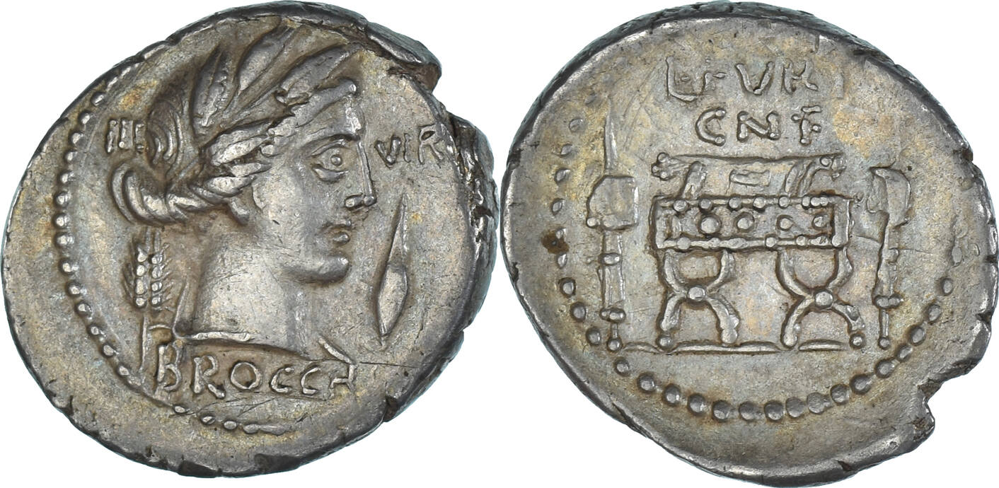 Denarius 63 BC Rome Coin, L. Furius Brocchus, Rome, Silver EF(40-45 ...