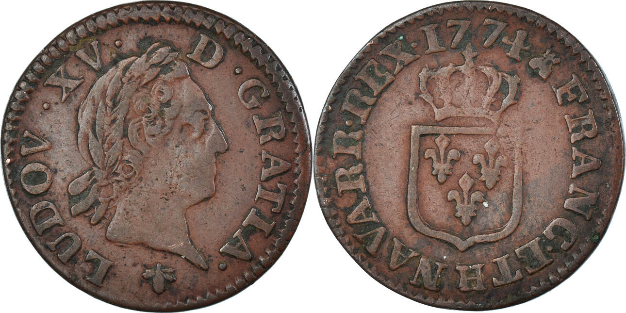 France 1774 H Coin, Louis XV, Liard à la vieille tête, Liard, La ...