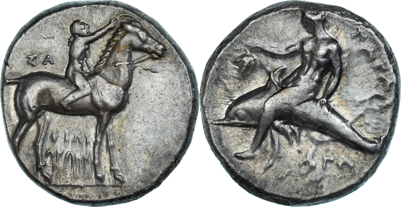 Stater ca. 280 BC Tarentum Coin, Calabria, Tarentum, Silver, HN Italy ...