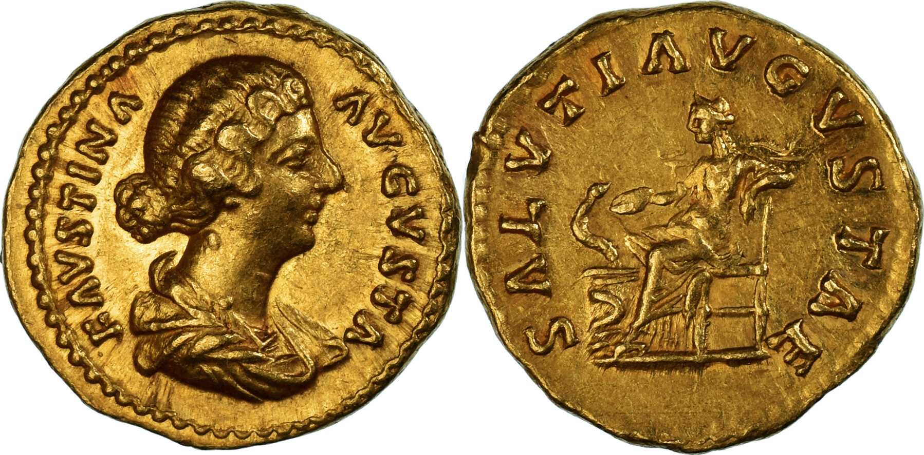Aureus 161-176 Rome Faustina II Junior, Rome, Gold, RIC:III-716 AU(50 ...