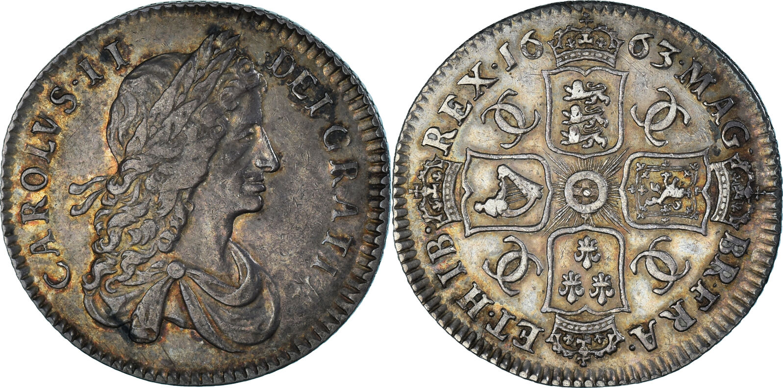 Great Britain Shilling 1663 Coin, Charles II, Silver, Spink:3372 EF(40 ...