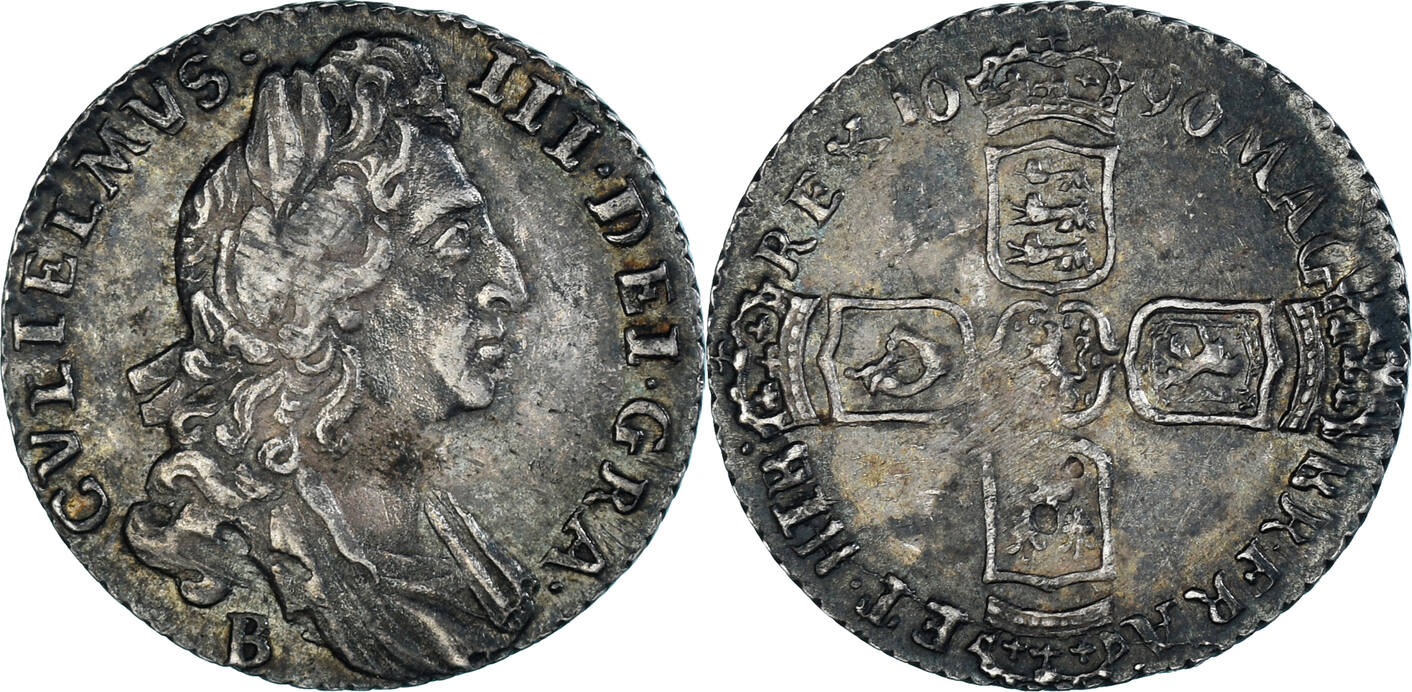 Great Britain 6 Pence 1696 Bristol Coin, William III, Bristol, Silver ...