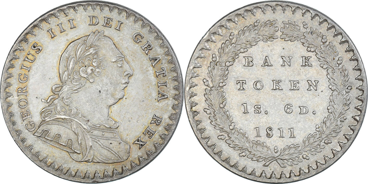 United Kingdom 18 pence token 1811 George III, Bank of England AU(50-53 ...