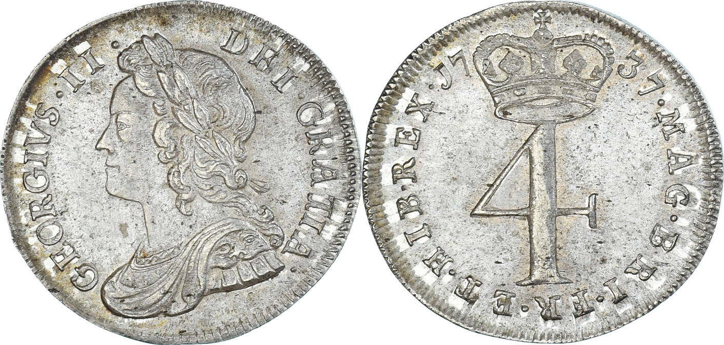 Great Britain 4 Pence 1737 Coin, George II, Silver, Spink:3712A AU(55 ...