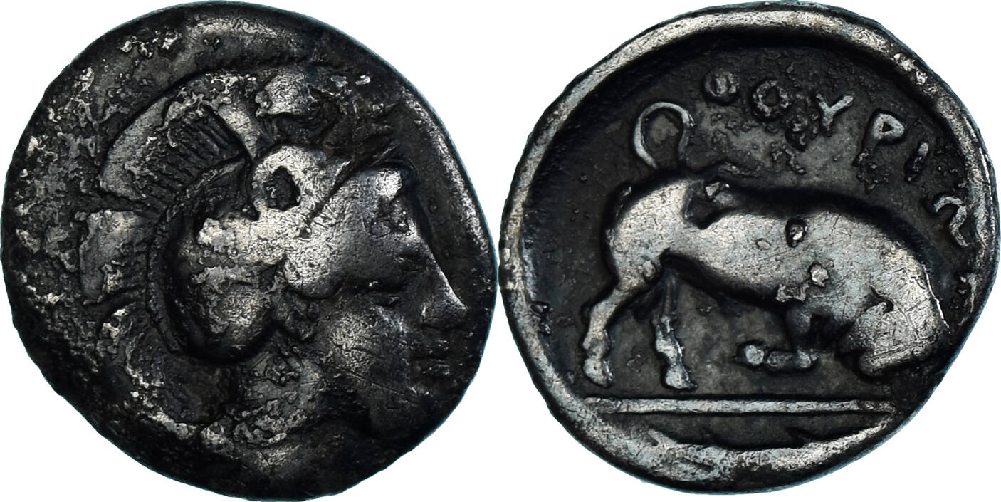 Triobol ca. 443-400 BC Thurii Coin, Lucania, Thourioi, Silver, HN VF(30 ...