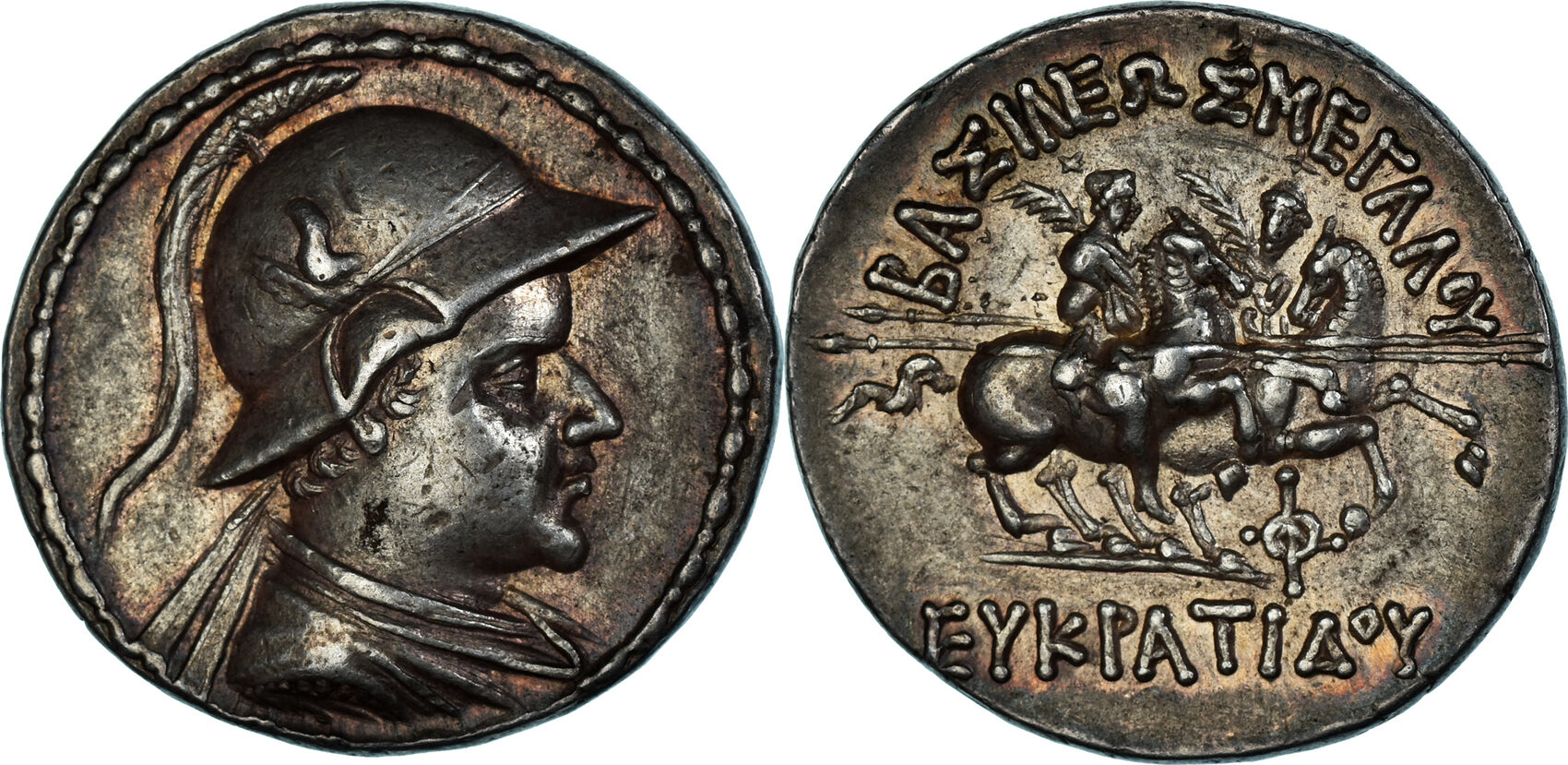 Tetradrachm ca. 170-145 BC Baktrian Kingdom, Eukratides I, Silver AU(50 ...