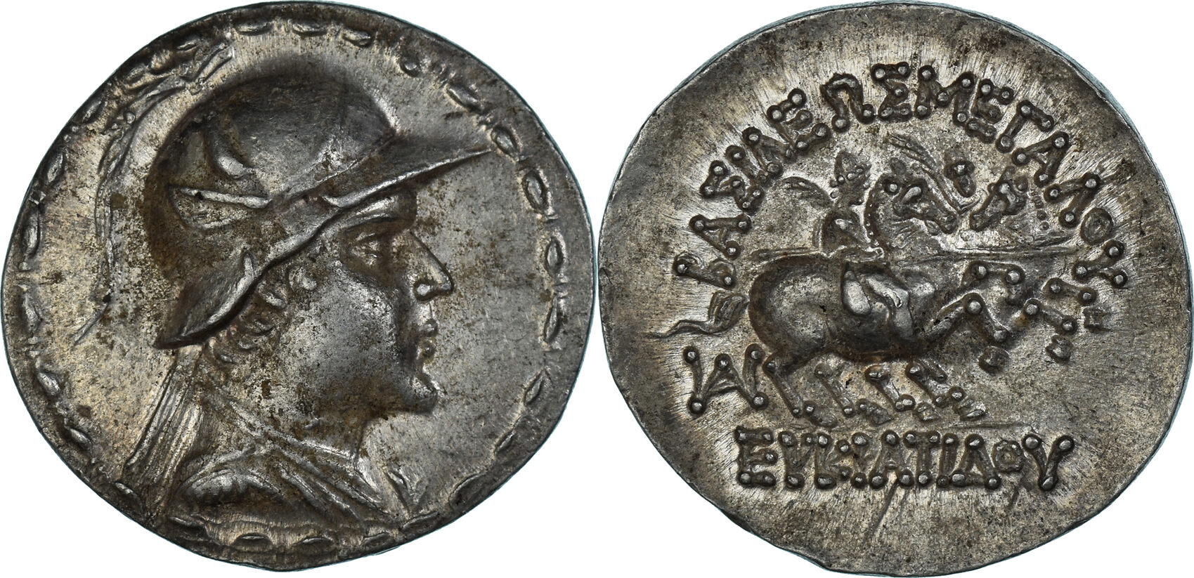 Tetradrachm ca. 170-145 BC Baktrian Kingdom, Eukratides I, Silver AU(55 ...