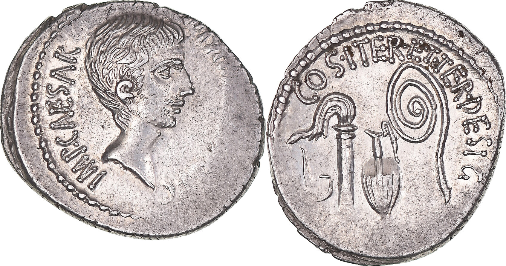 Denarius Summer 37 BC Central Ital Octavian, Central Italy, Silver AU ...