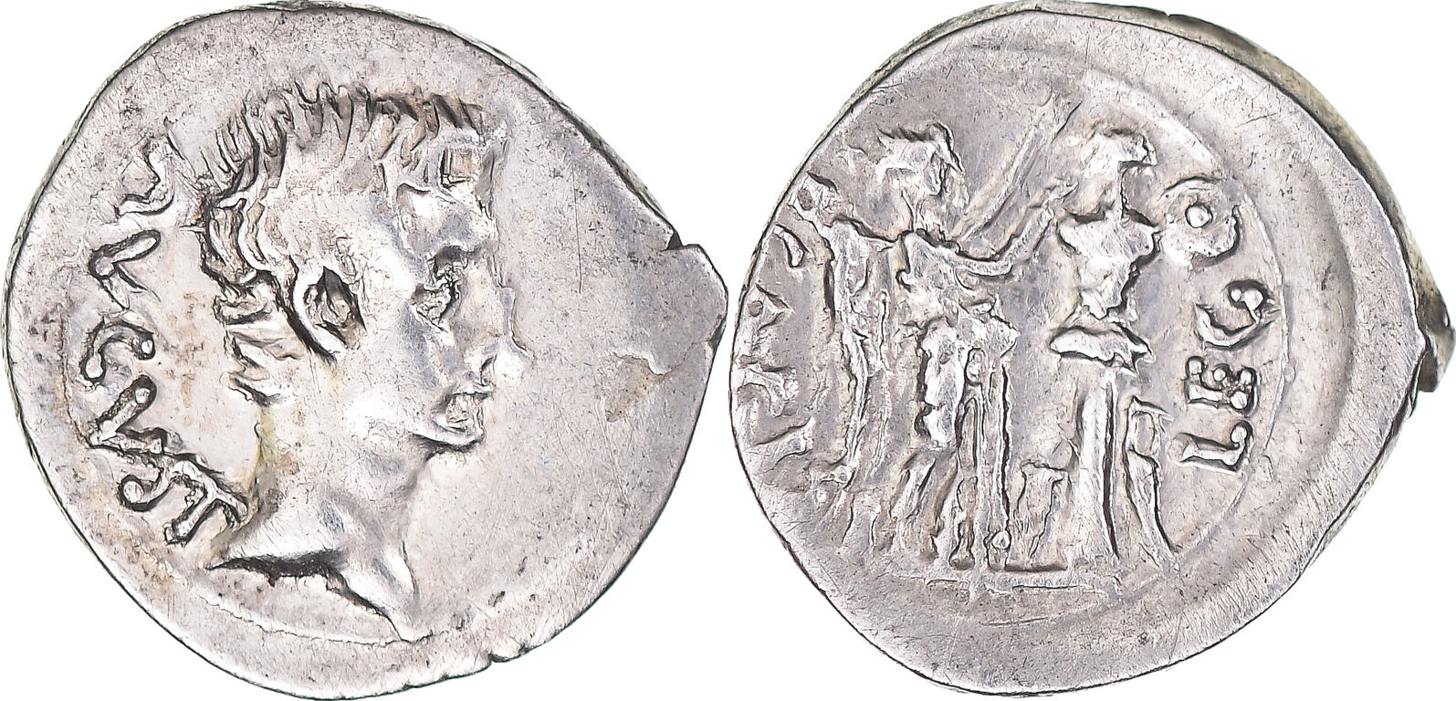 Quinarius 25-23 BC Emerita Coin, Augustus, Emerita, Silver, RIC:I-1a AU ...