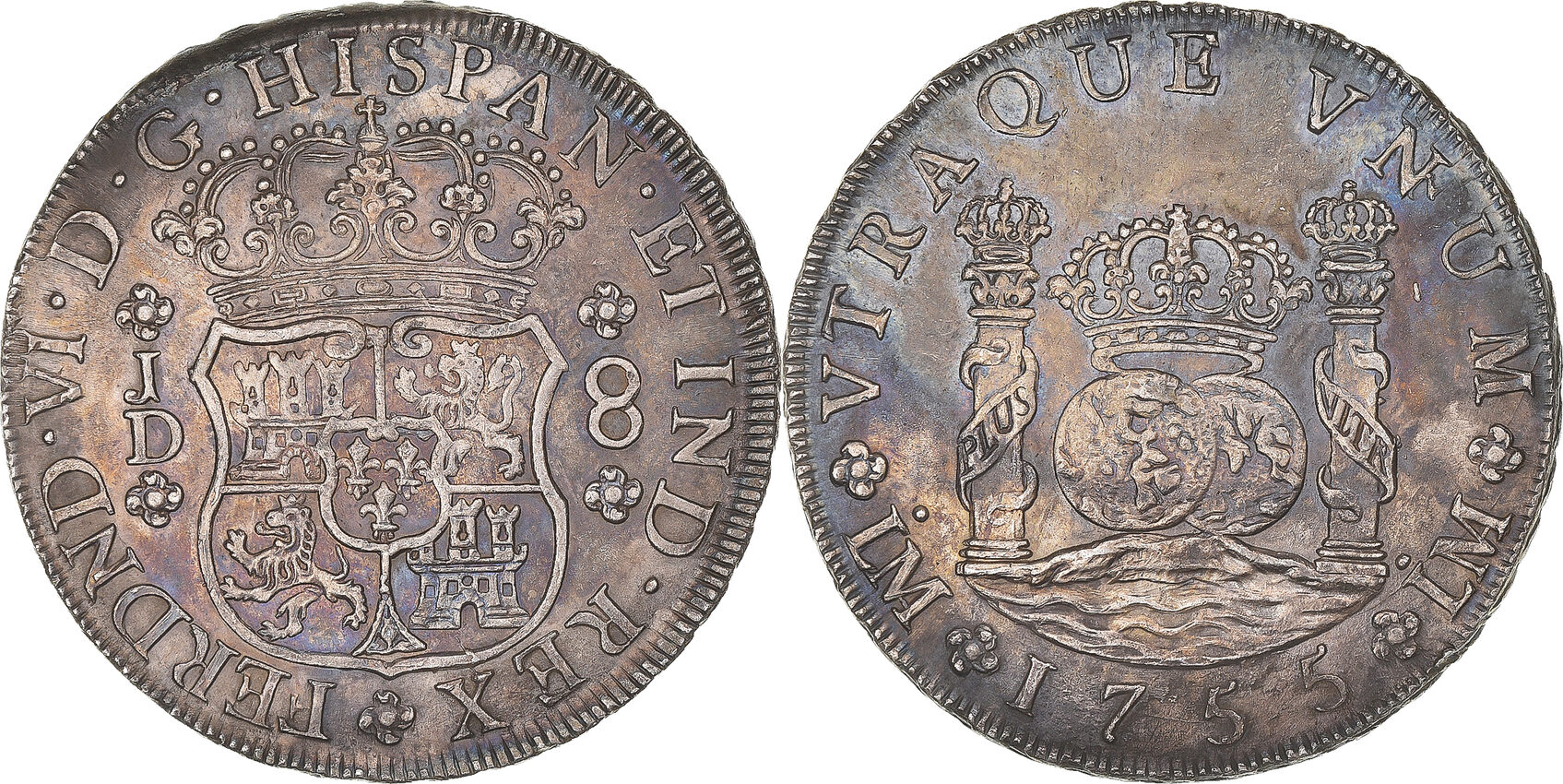 Peru 8 Reales 1755 LM Coin, Ferdinand VI, Lima, JD, Silver, KM:55.1 MS(63) | MA-Shops