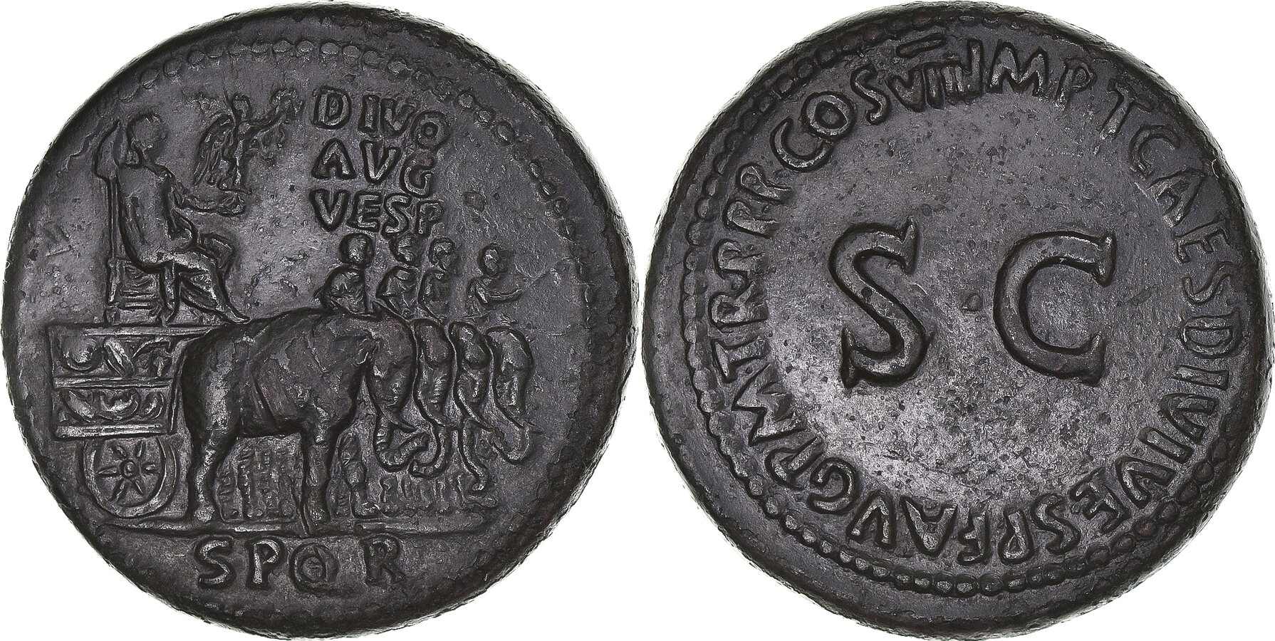 Sestertius 80-81 Rome Titus, Divus Vespasianus, Rome, Bronze EF(40-45 ...