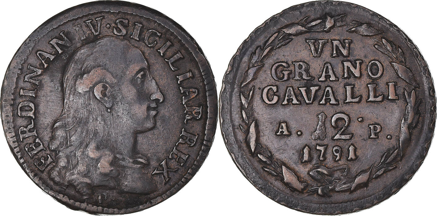 ITALIAN STATES Grano 1791 Naples Coin, NAPLES, Ferdinando IV, Naples VF ...