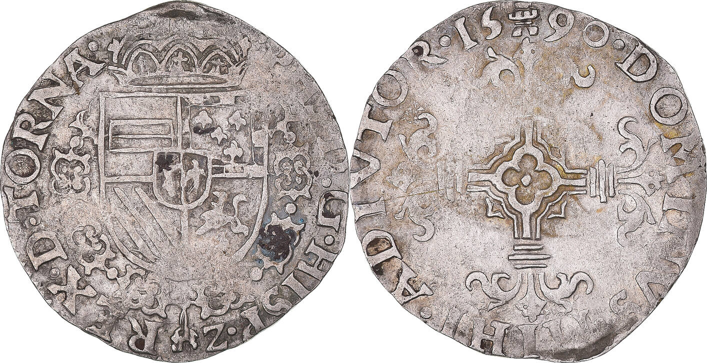 Spanish Netherlands 1/20 Ecu 1590 Tournai Coin, Philip II, Tournai ...