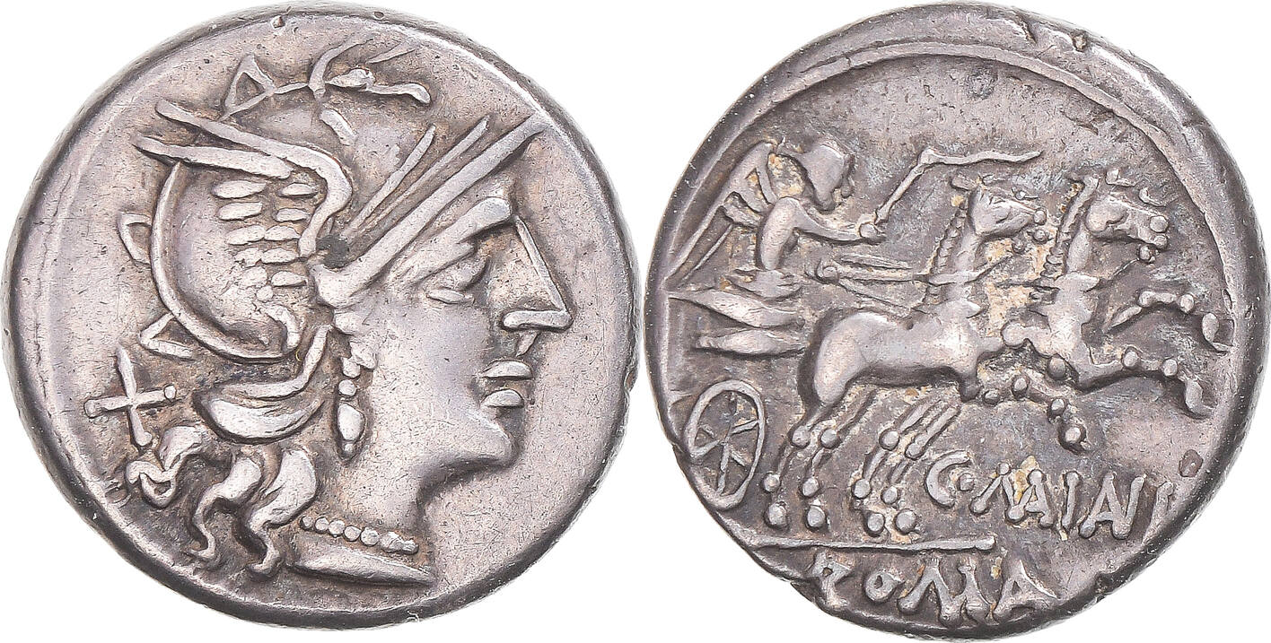Denarius 153 BC Rome Coin, Maiania, Rome, Silver, Crawford:203/1a AU(50 ...