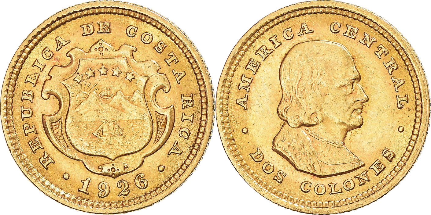 Costa Rica 2 Colones 1926 (p) Coin, Philadelphia, Gold, KM:139 MS(60-62 ...