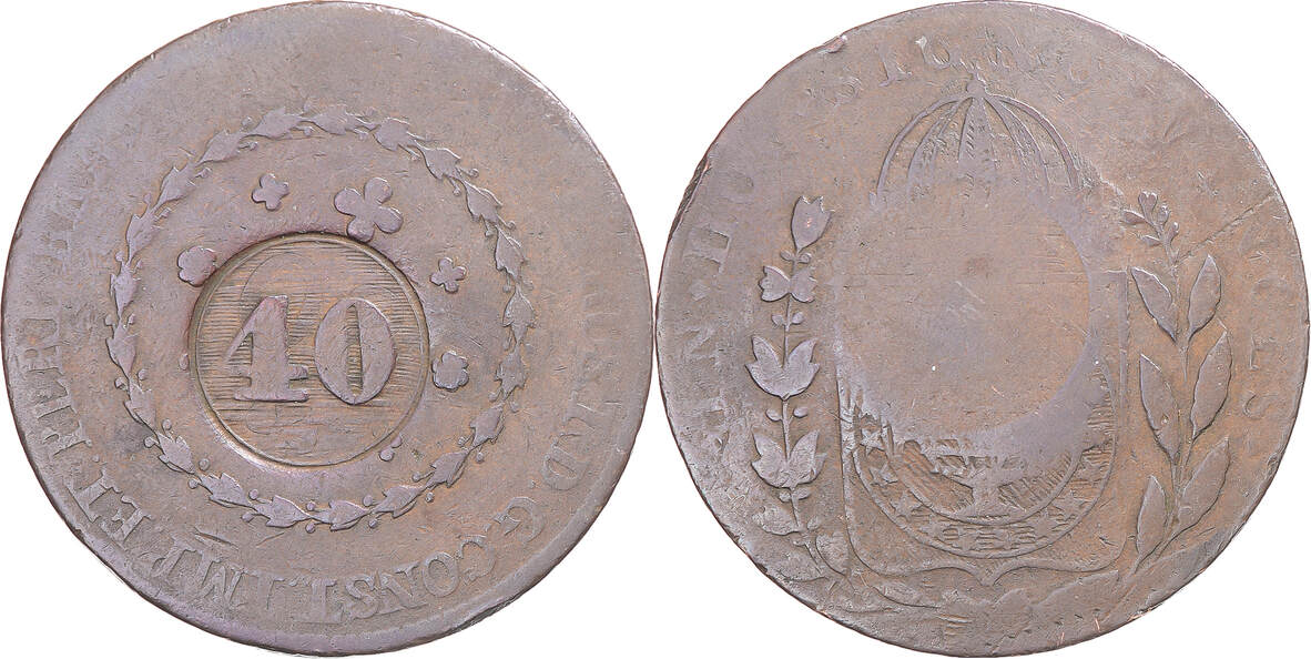 Brazil 40 Reis 1822-1831 Rio de Janeiro Coin, Pedro I, Rio de Janeiro ...