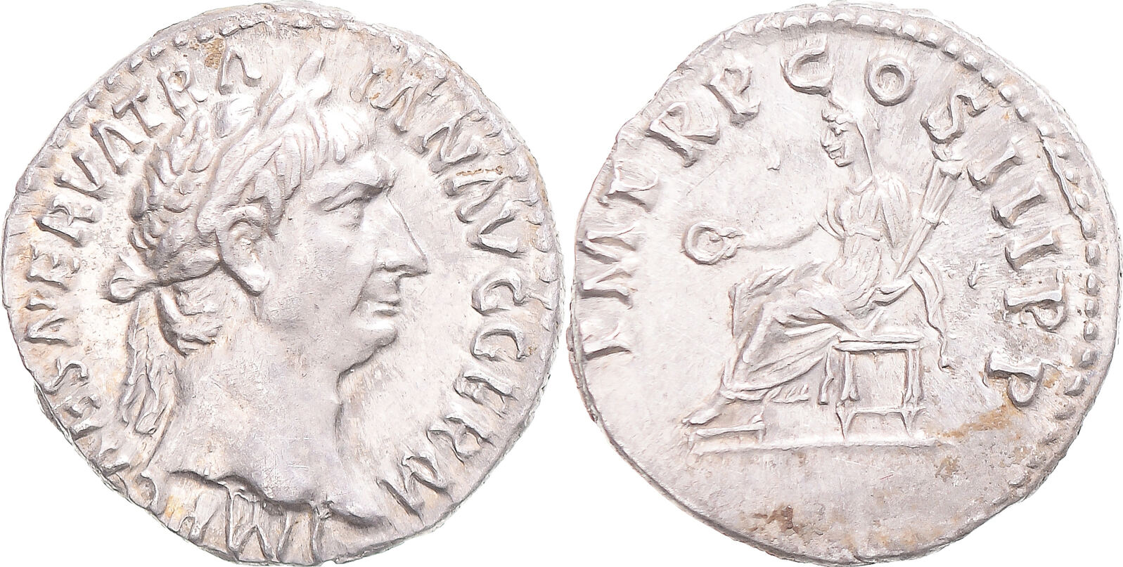 Denarius 100 Rome Coin, Trajan, Rome, Silver, RIC:40 AU(50-53) | MA-Shops