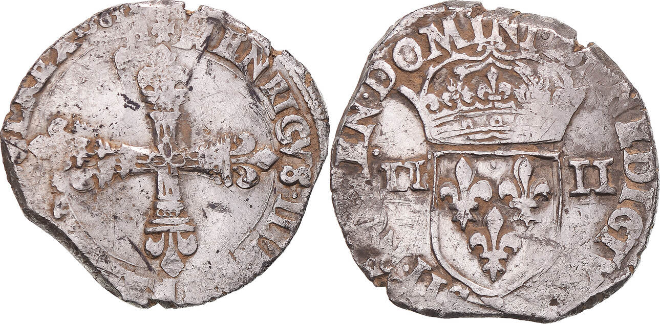 France 1/4 Ecu 1584 Bayonne Coin, Henri III, Bayonne, Silver, Gadoury ...