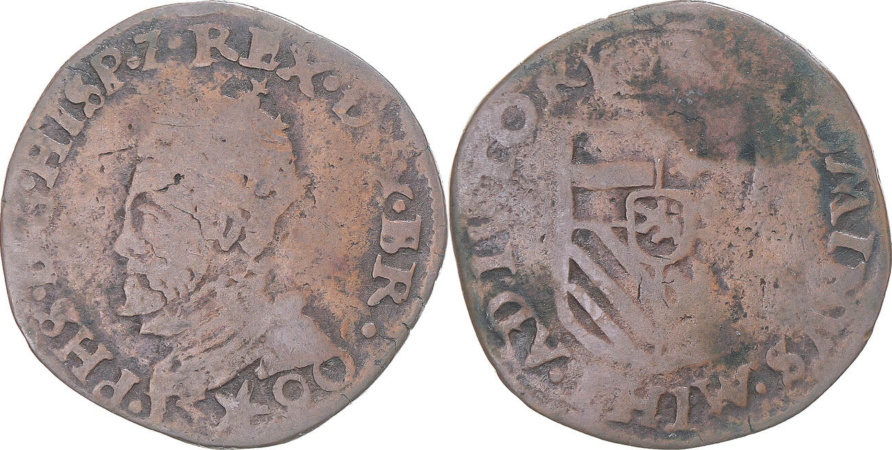 Spanish Netherlands Liard 1590 Maastricht Coin, Philip II, Maastricht ...