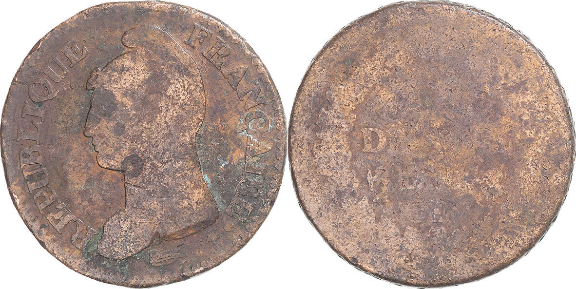 France Decime Coin, Dupré, Limoges, Copper, Gadoury:187/187a VF(20-25 ...