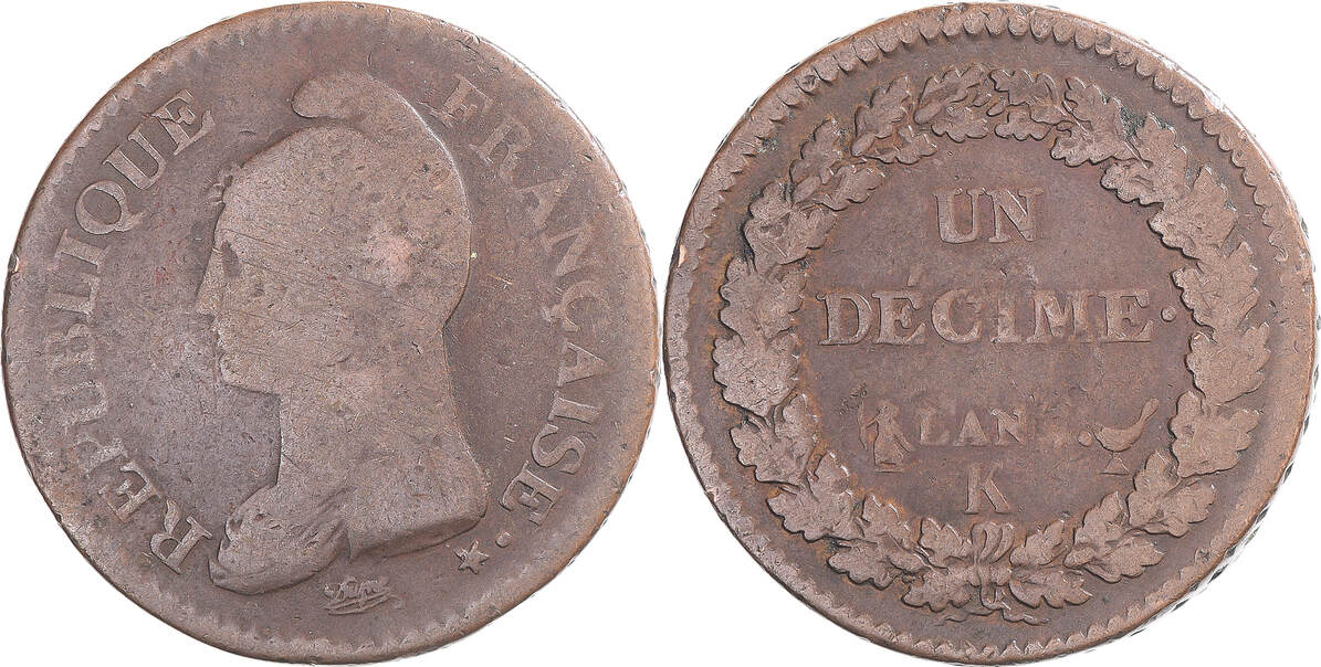 France Decime Coin, Dupré, Bordeaux, Copper, Gadoury:187/187a VF(20-25 ...