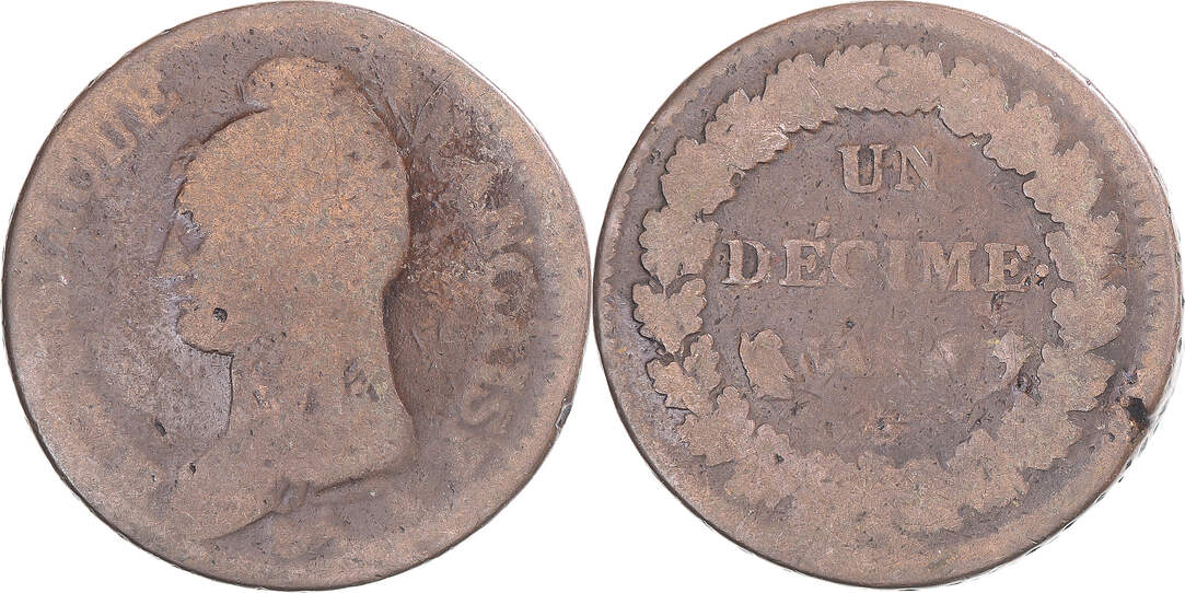 France Decime Coin, Luxembourg, Dupré, Copper, Gadoury:187/187a VF(20 ...