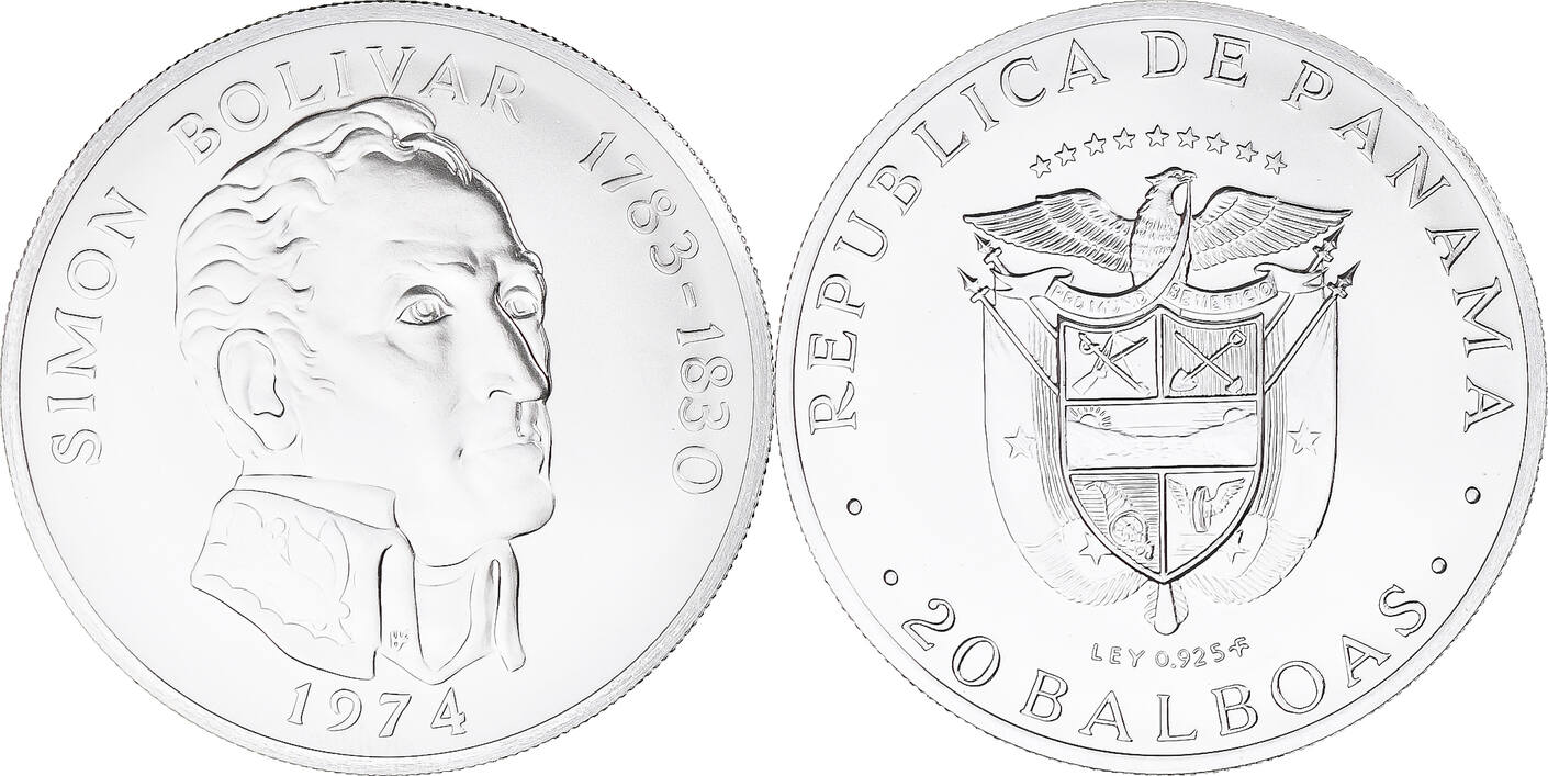 Panama 20 Balboas 1974 U.S. Mint Coin, U.S. Mint, Proof, Silver, KM:31 ...