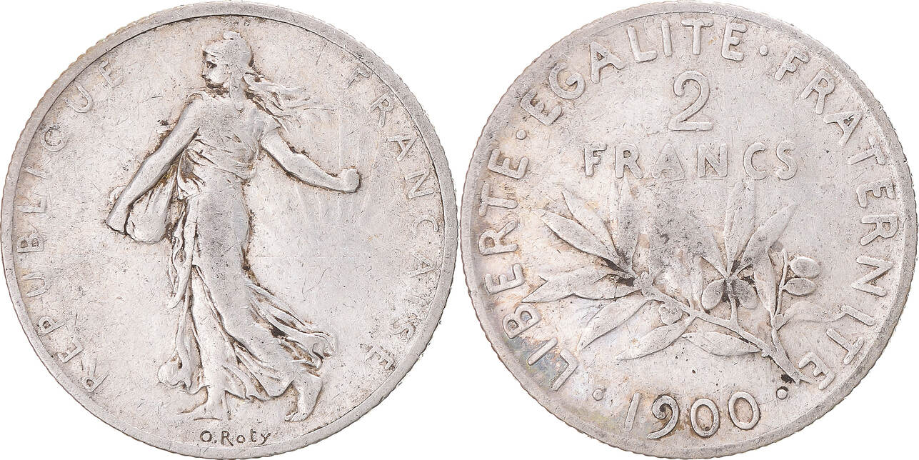 France 2 Francs 1900 Paris Coin, Semeuse, Paris, Silver, KM:845.1 VF(30-35) | MA-Shops