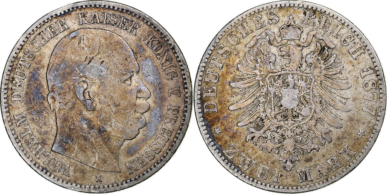 German States 2 Mark 1877 A PRUSSIA, Wilhelm I, Berlin, Silver VF(30-35 ...