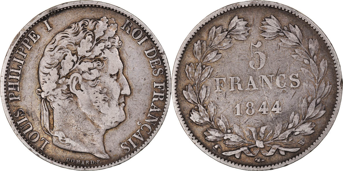 France 5 Francs 1844 W Coin, Louis-Philippe, Lille, Silver VF(20-25 ...