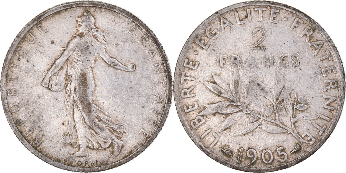 France 2 Francs 1905 Paris Coin, Semeuse, Paris, Silver, KM:845.1 EF(40-45) | MA-Shops