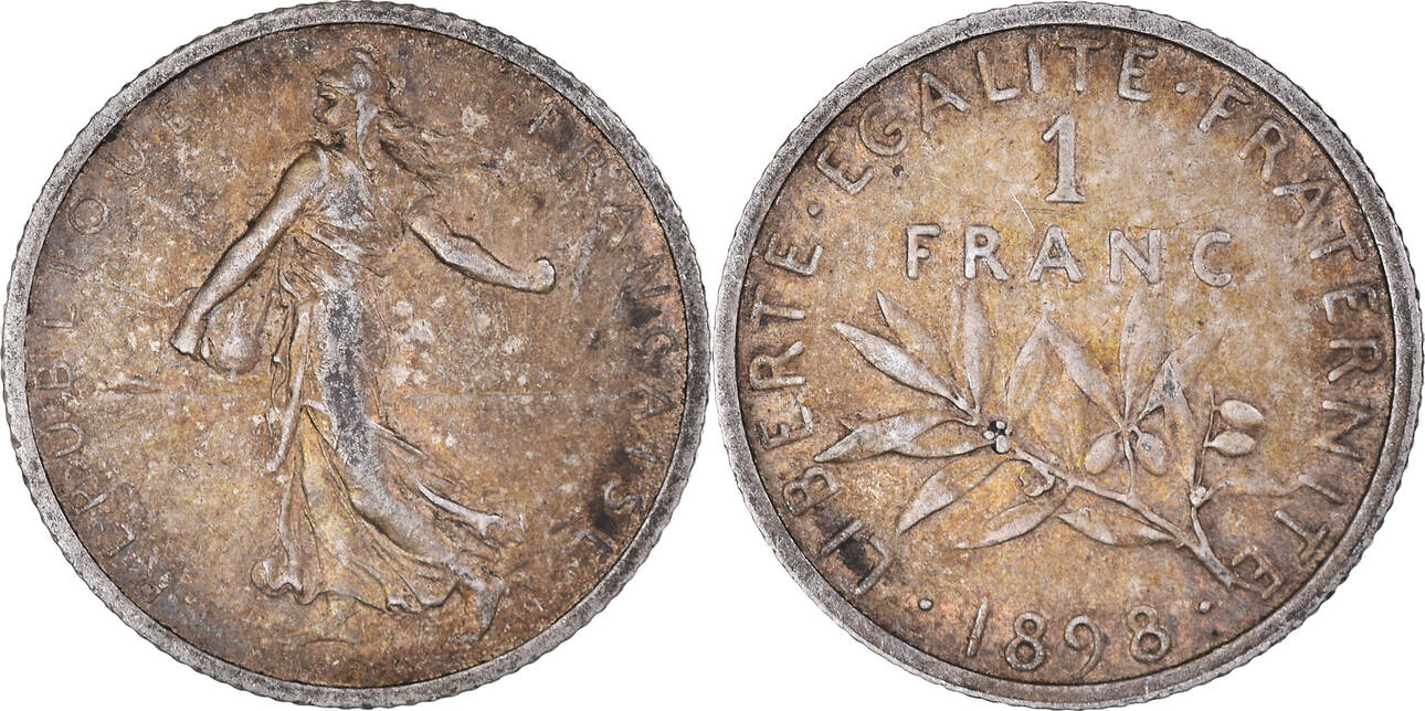 France Franc 1898 Paris Coin, Semeuse, Paris, Silver, KM:844.1, Le AU(55-58) | MA-Shops