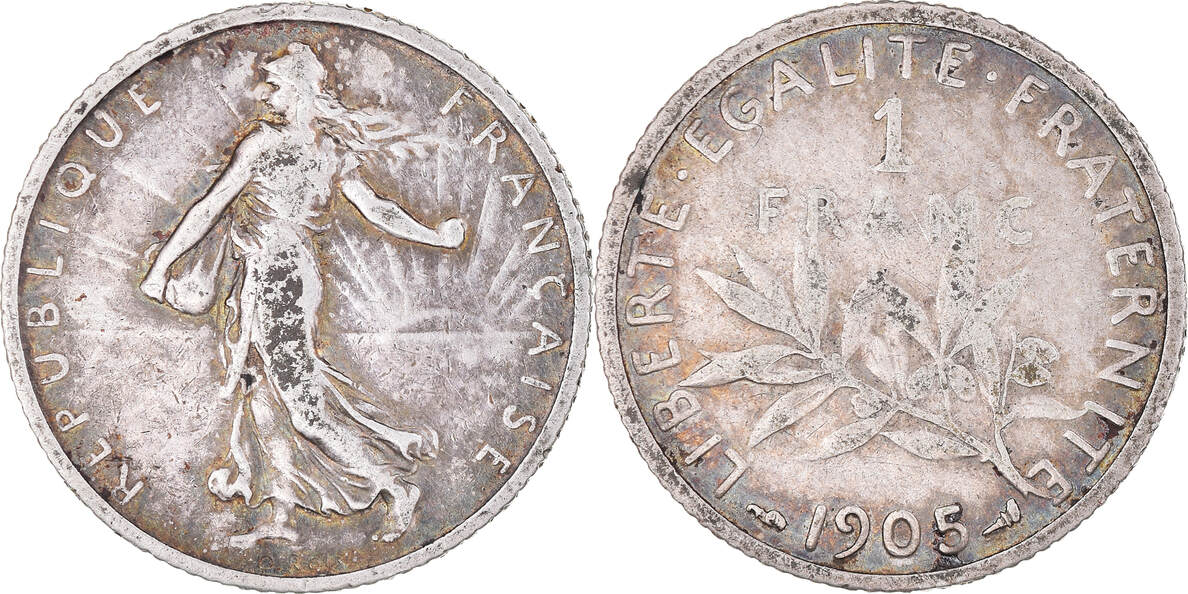 France 1905 Paris Coin, Semeuse, Paris, 1 Franc, Silver, KM:844.1 EF(40-45) | MA-Shops