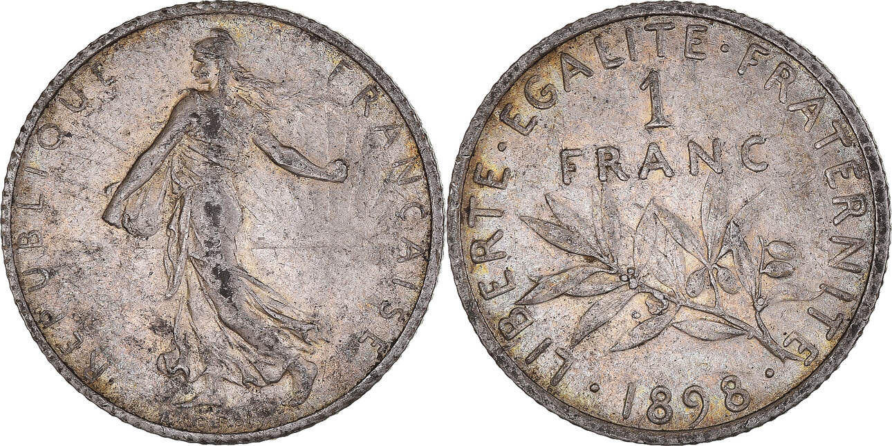 1 Franc 1898 Paris FRANCE, Silver, Gadoury #467, 5.00 AU(55-58) | MA-Shops