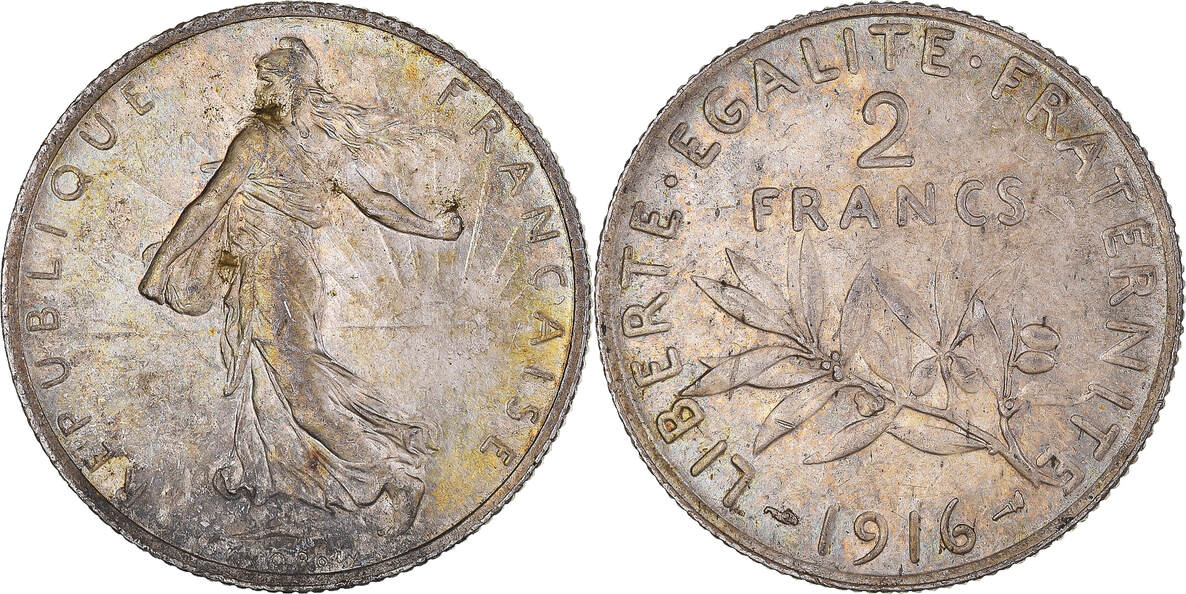 France 2 Francs 1916 Paris Coin, Semeuse, Paris, Silver, KM:845.1 EF(40 ...