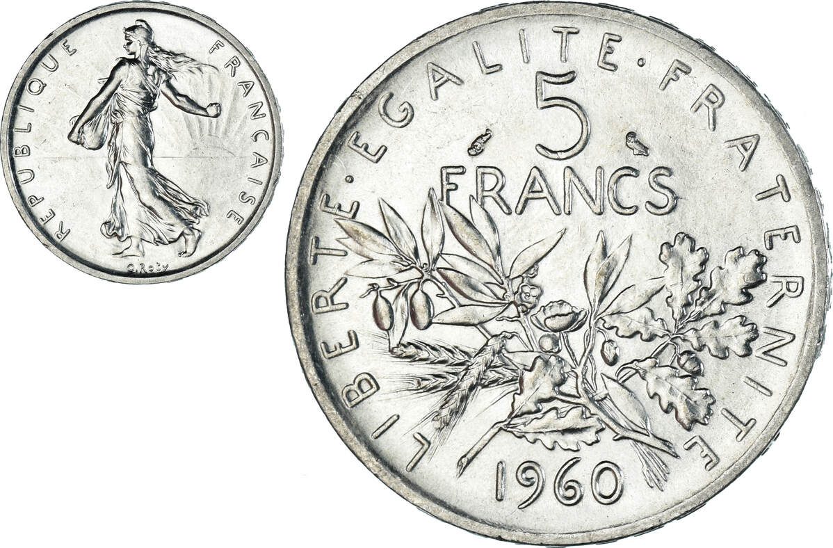 France 5 Francs 1960 Coin, Semeuse, Silver, KM:926, Gadoury:770 MS(60 ...