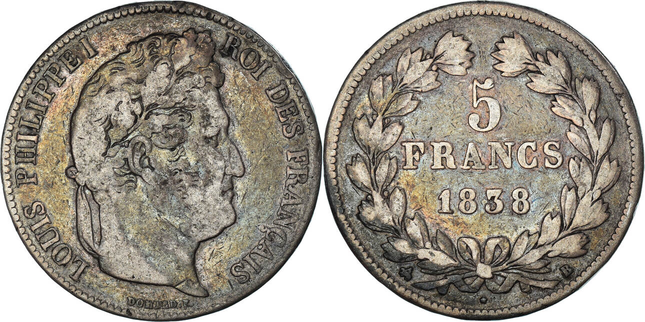 France 5 Francs 1838 B Coin, Louis-Philippe, Rouen, Silver VF(30-35 ...