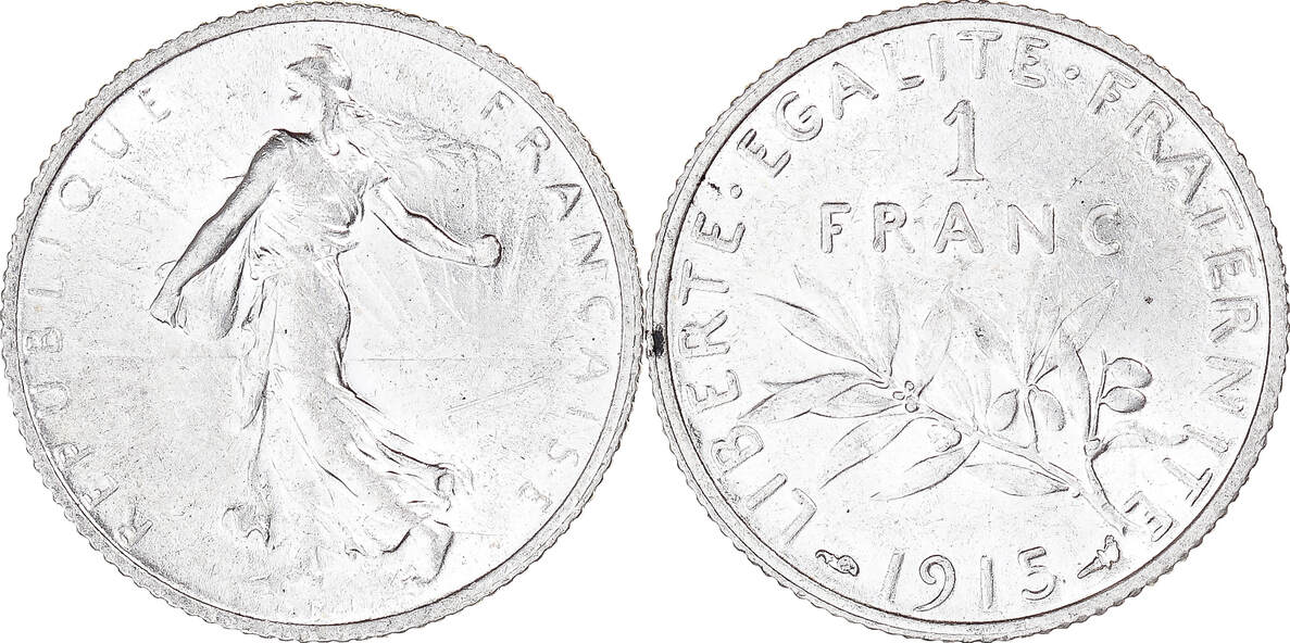 France Franc 1915 Paris Coin, Semeuse, Paris, Silver, KM:844.1 MS(60-62) | MA-Shops