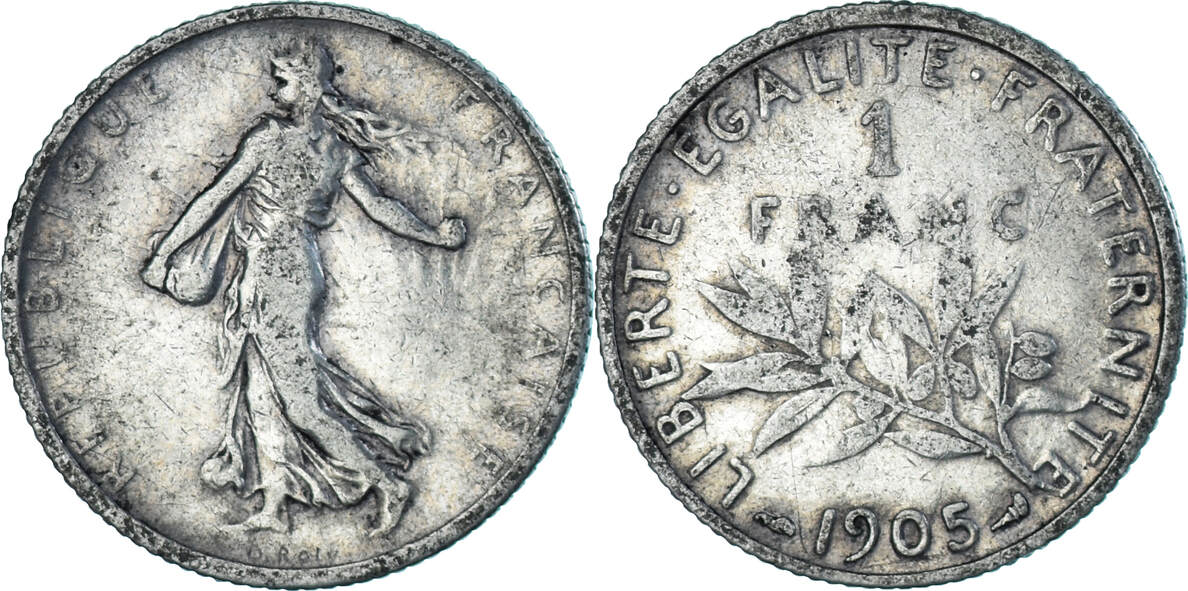 France Franc 1905 Paris Coin, Semeuse, Paris, Silver, KM:844.1 EF(40-45) | MA-Shops