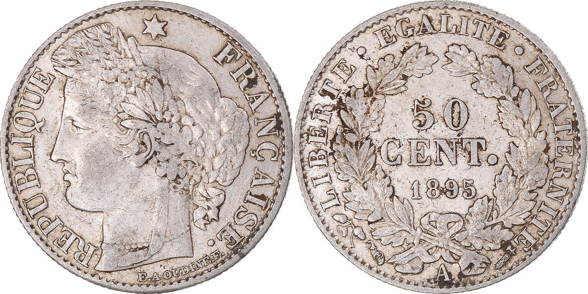 France 50 Centimes 1895 A Coin, Cérès, Paris, Silver, KM:834.1 EF(40-45) | MA-Shops