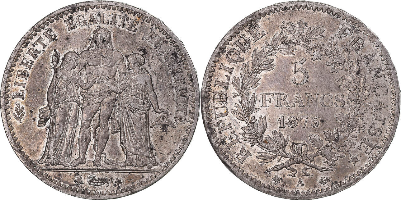 France 5 Francs 1875 A Coin, Hercule, Paris, Silver, KM:820.1 AU(55-58 ...