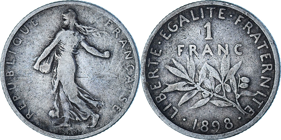 France 1 Franc 1898 Paris Coin, Paris, Silver, Gadoury:467 EF(40-45 ...