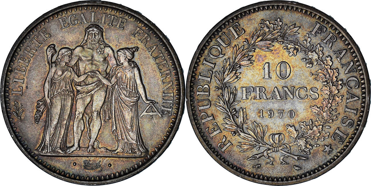 France 10 Francs 1970 Paris Coin, Hercule, Paris, Silver, KM:932 MS(63 ...