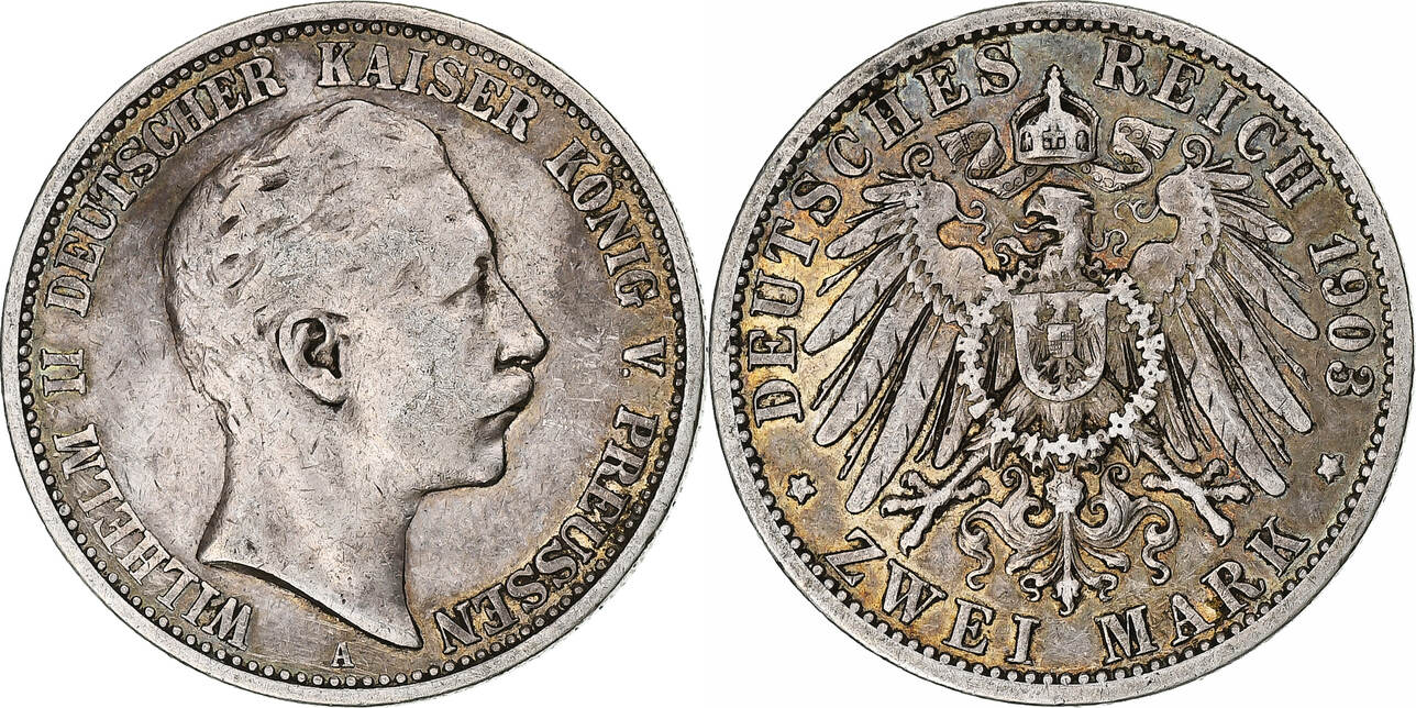 German States 2 Mark 1903 A Coin, PRUSSIA, Wilhelm II, Berlin AU(50-53 ...
