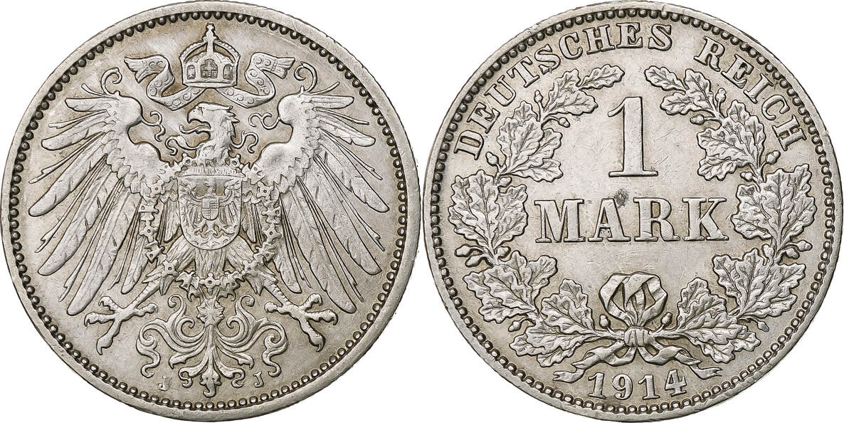 GERMANY - EMPIRE Mark 1914 F Wilhelm II, Hambourg, Silver, KM:14 EF(40 ...