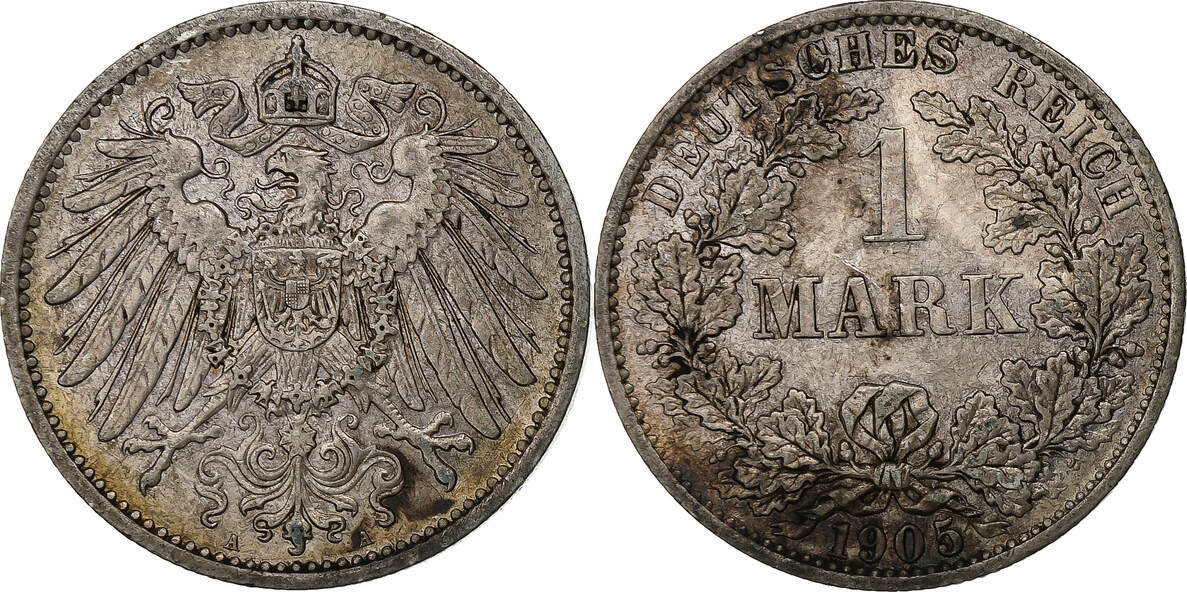 GERMANY - EMPIRE Mark 1905 A Coin, Wilhelm II, Berlin, Silver, KM:14 EF ...